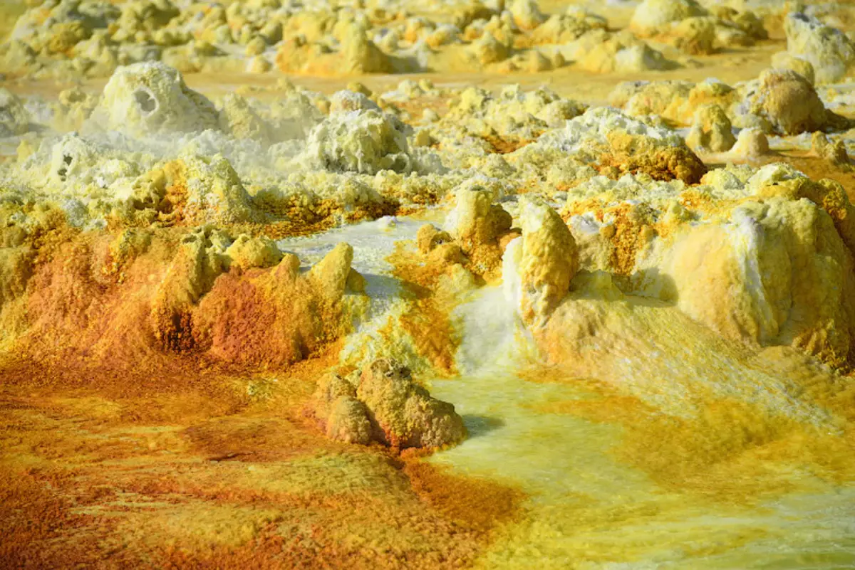 Colorful sulfur lakes with cosmic landscapes, where they are looking for 