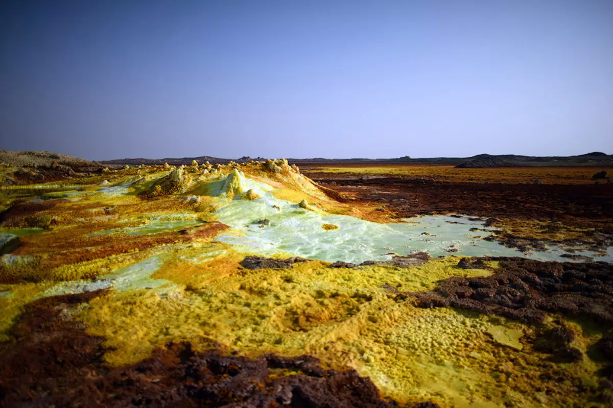 Lacuri de sulf colorate cu peisaje cosmice, unde caută 