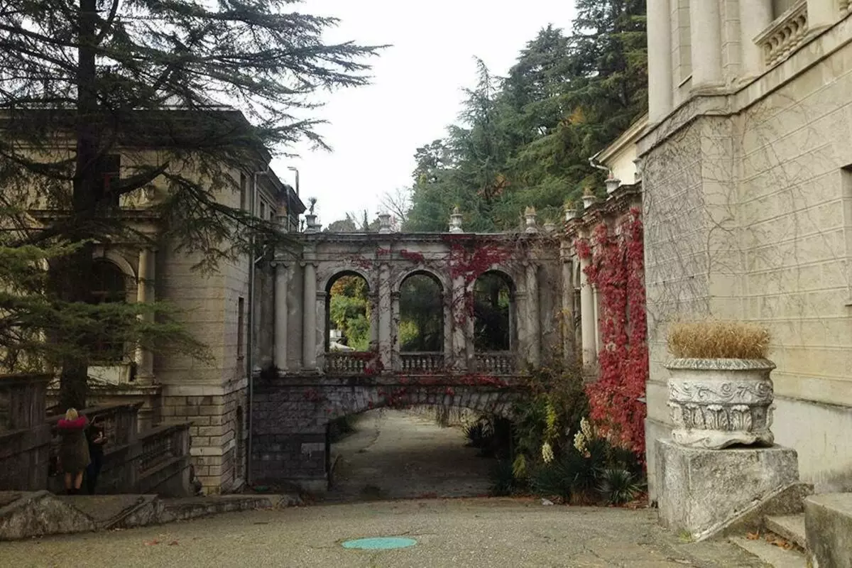 Arko kaj muro kun ruĝa hedero - unu el la plej popularaj lokoj por foto-sesioj en la sanatorio