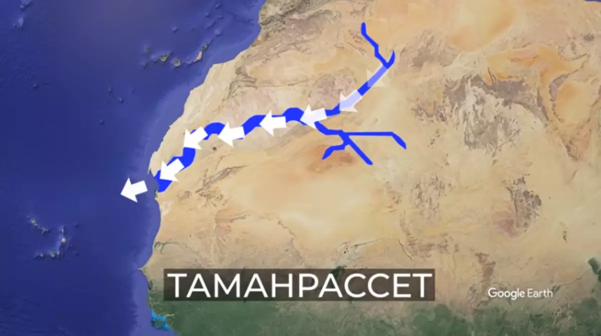 Rekreacion në hartë R. Tamanrasset, që rrjedh në Oqeanin Atlantik