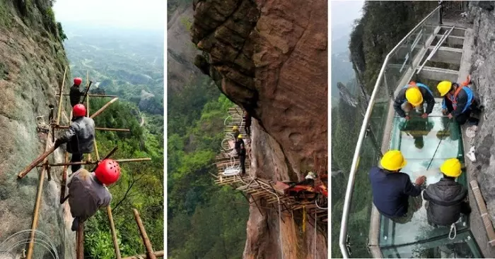 അഗാധത്തിന് മുകളിലുള്ള റോഡ്, അല്ലെങ്കിൽ ചൈനീസ് പുതിയ ടൂറിസ്റ്റ് പാതകൾ നിർമ്മിക്കുന്നതുപോലെ 9081_1