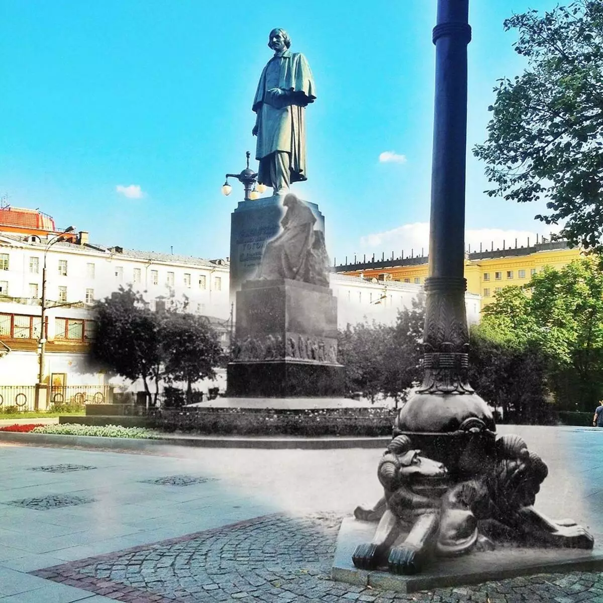 16. Monument zuwa Gogol. Wani abin tunawa da Gogol, yana tsaye akan Gock Boulevard, ba koyaushe yana da farin ciki ba