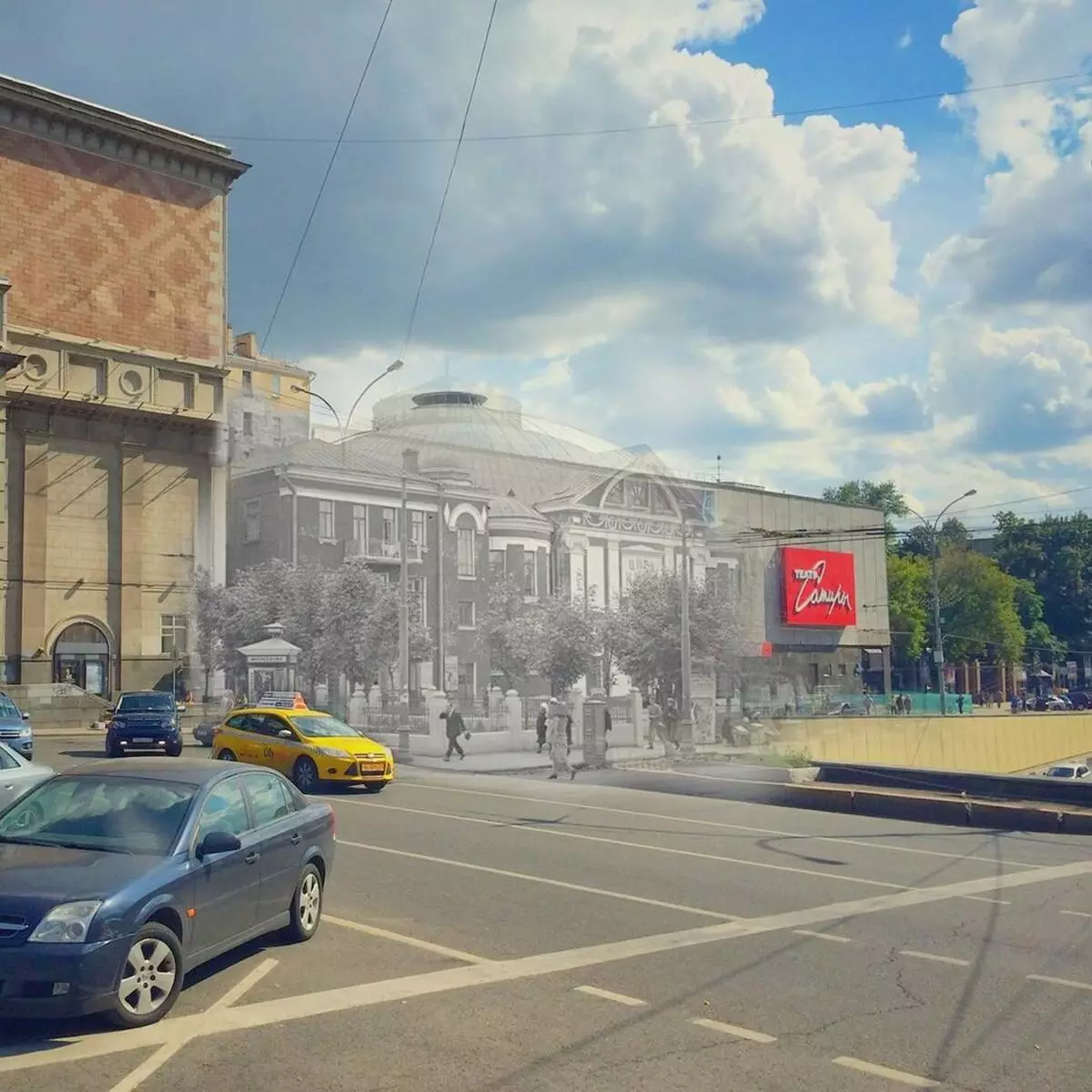 20. Théâtre Saira - Nikitine Circus. La façade du théâtre Saira est un mur plat sans fenêtres,