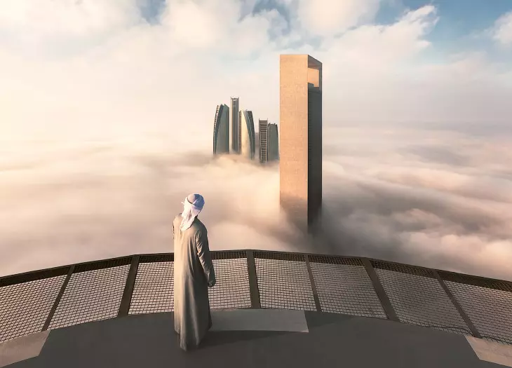 Molto misterioso! Grattacieli Abu Dhabi nella nebbia. Fotografo Khalid Alhammadi. 6285_1